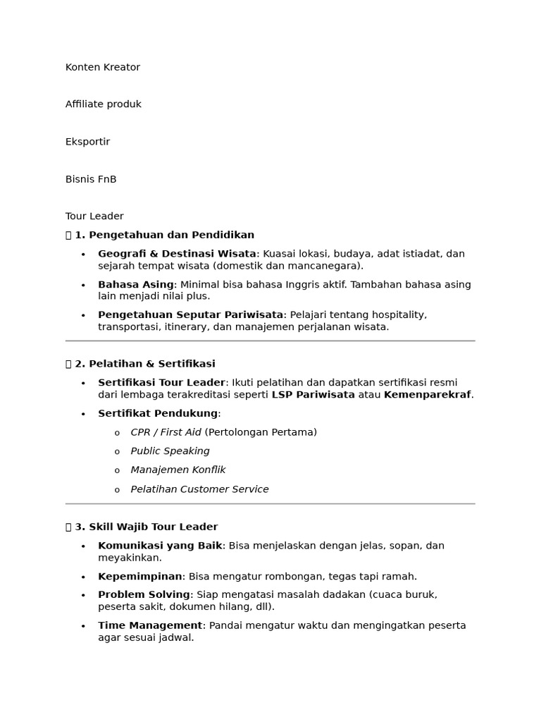 Panduan Menjadi Tour Leader Profesional | PDF