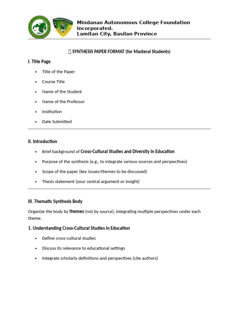 Synthesis Paper Format | PDF | Teacher Education | Liberal Arts Education