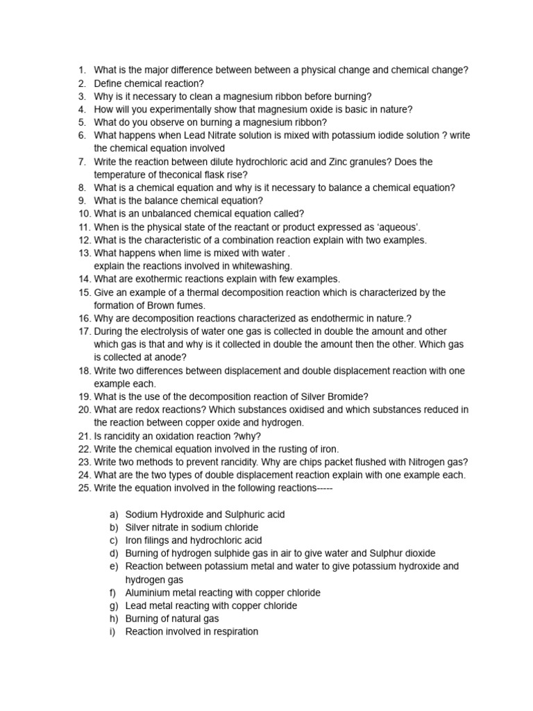 Chemical Reactions and Equations Explained | PDF | Chemical Reactions ...