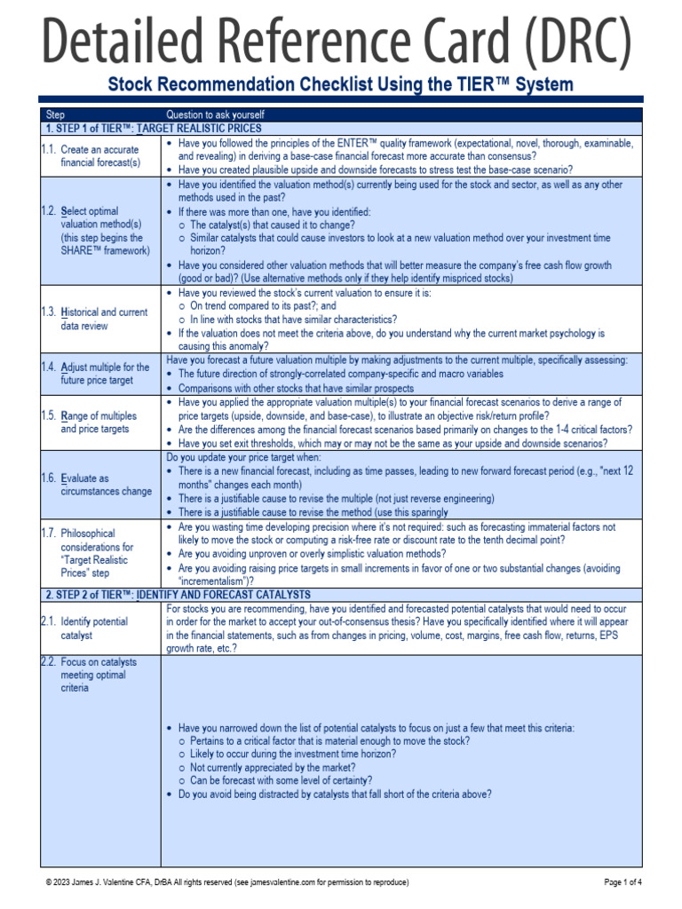 Stock Recommendation Checklist Using The TIER™ System | PDF | Valuation ...