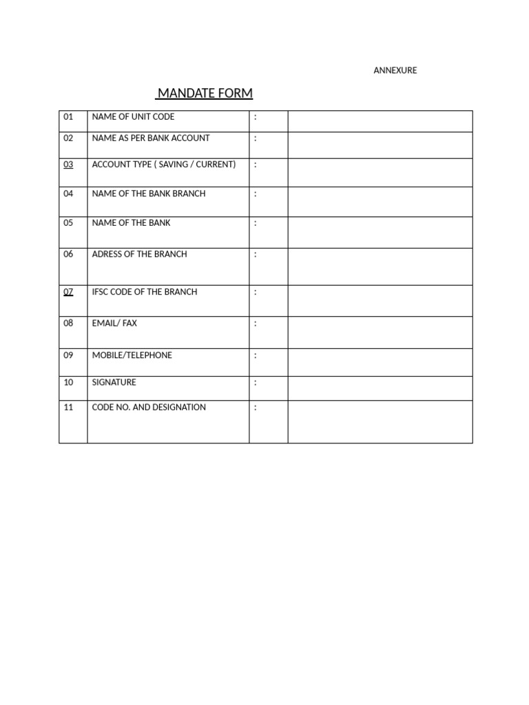 Bank Mandate Form Template | PDF