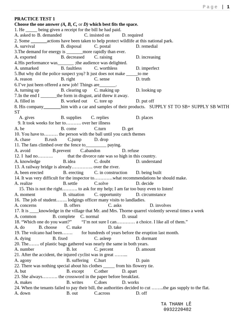 English Vocabulary Practice Test | PDF