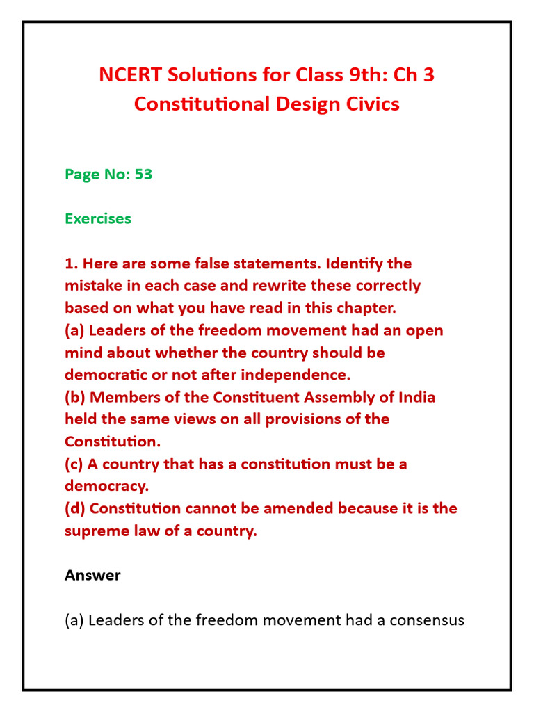 Class9 Civics Ch3 Solution | PDF | Government | Political Charters