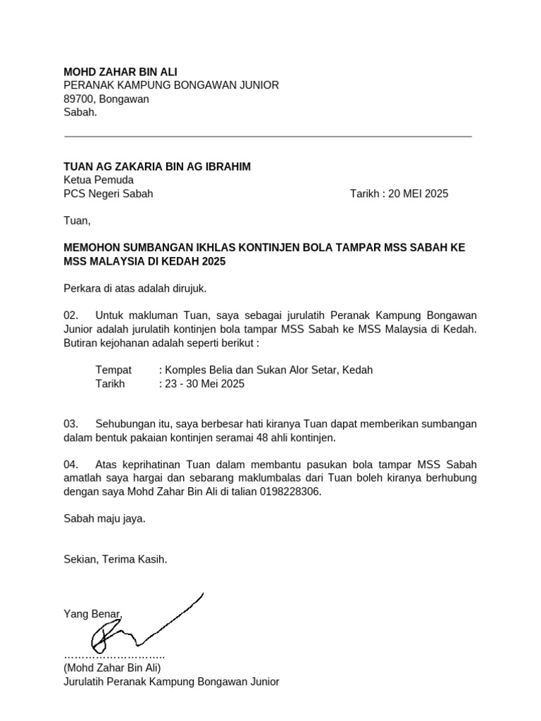 Surat Mohon Sumbangan Tuan Zakaria 2 | PDF
