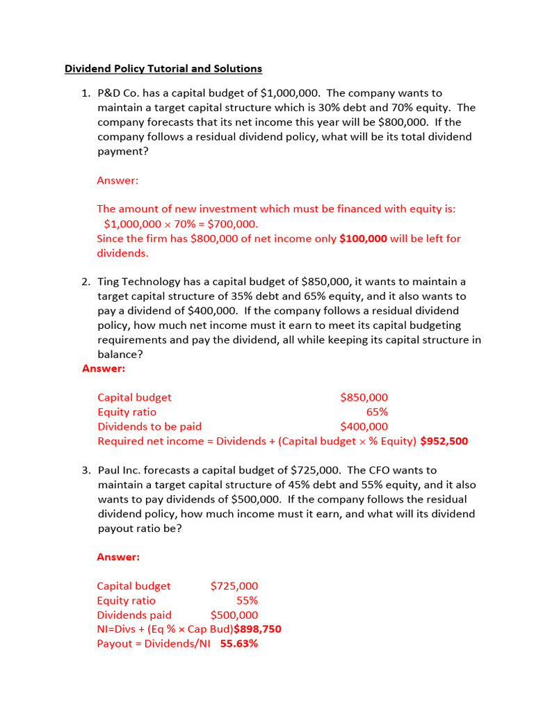 Residual Dividend Policy Analysis | PDF | Dividend | Equity (Finance)