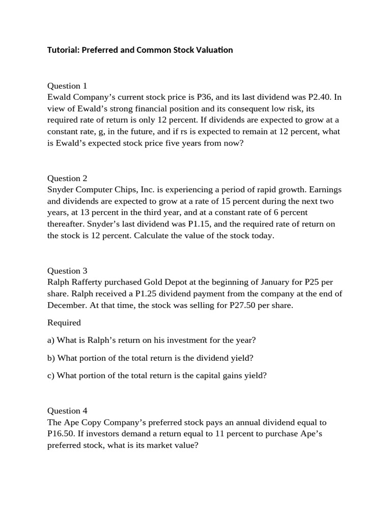 Preferred Stock Valuation Tutorial | PDF