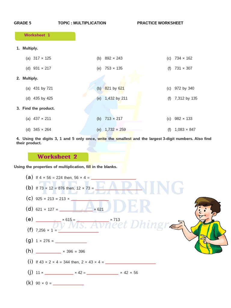 Grade 5 Multiplication Practice Worksheet | PDF