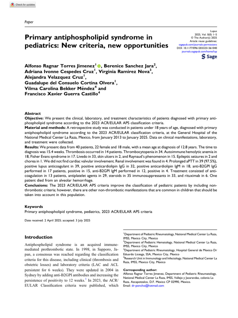 Torres Jimenez Et Al 2025 Primary Antiphospholipid Syndrome in ...