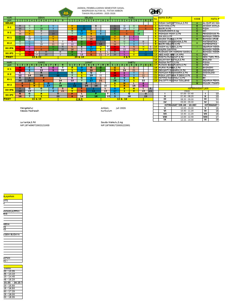 Jadwal Pelajaran PBM 2025 | PDF