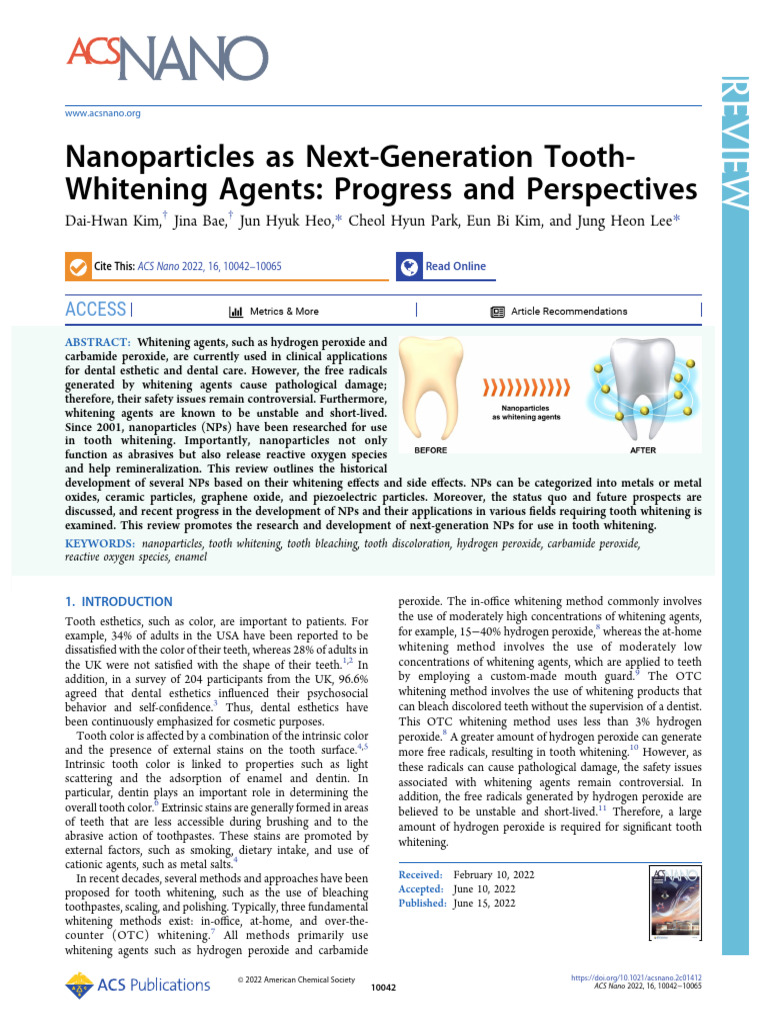 Kim Et Al 2022 Nanoparticles As Next Generation Tooth Whitening Agents Progress and Perspectives ...