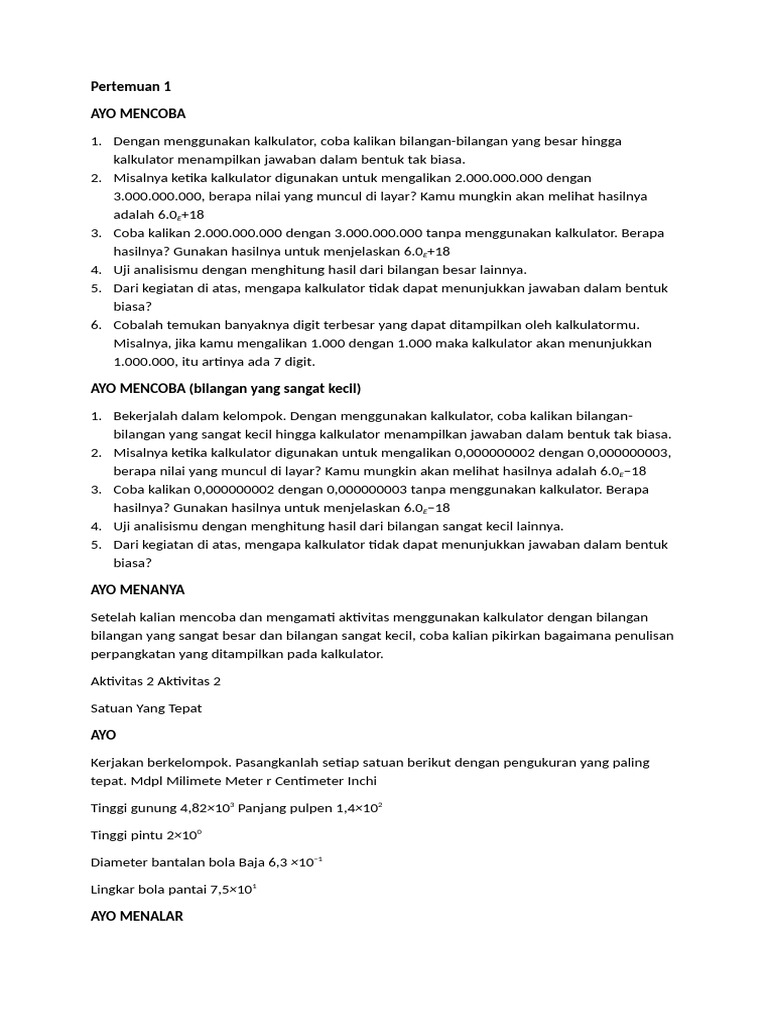 Contoh Soal Notasi Ilmiah dan Penjelasan | PDF