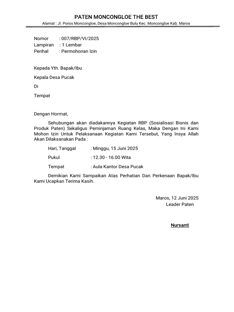 Surat Peminjaman Aula | PDF