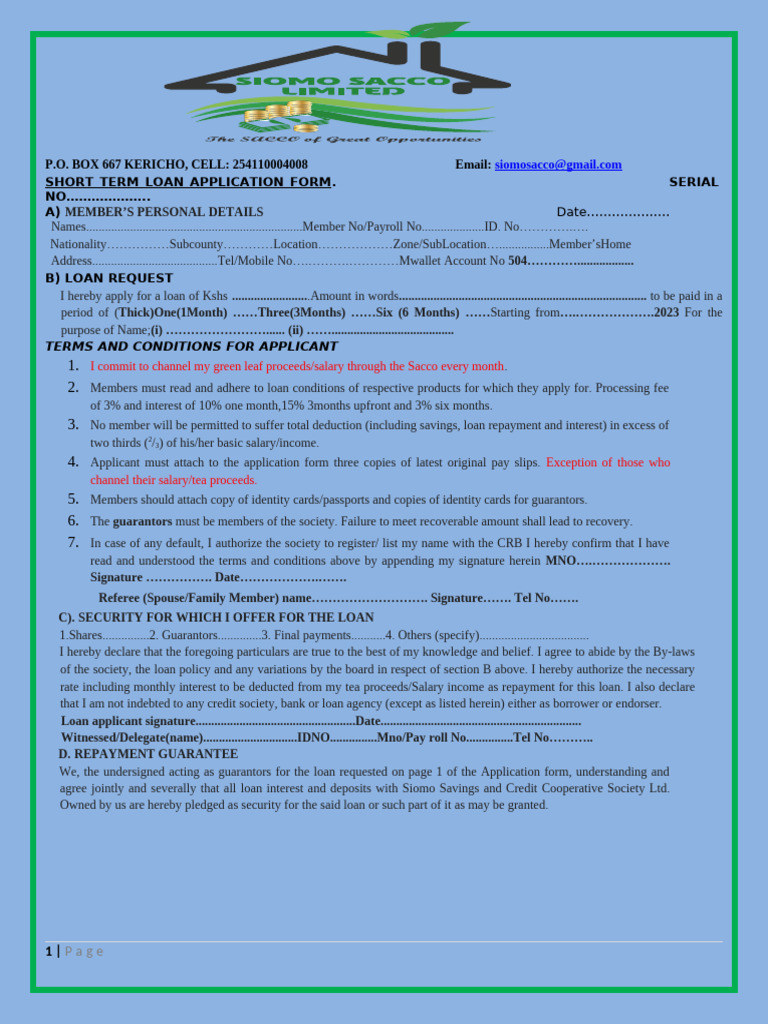 Loan Advance Form Revised | PDF | Loans | Interest