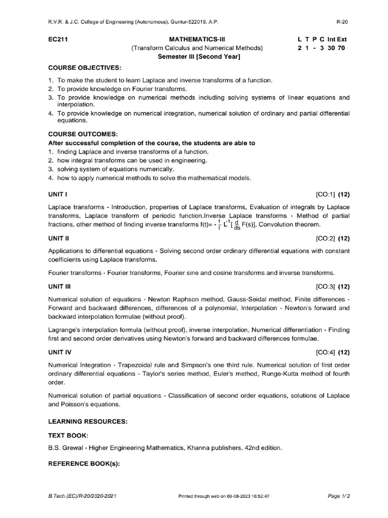 Ece 2'1 (3rd Sem) Syllabus | PDF