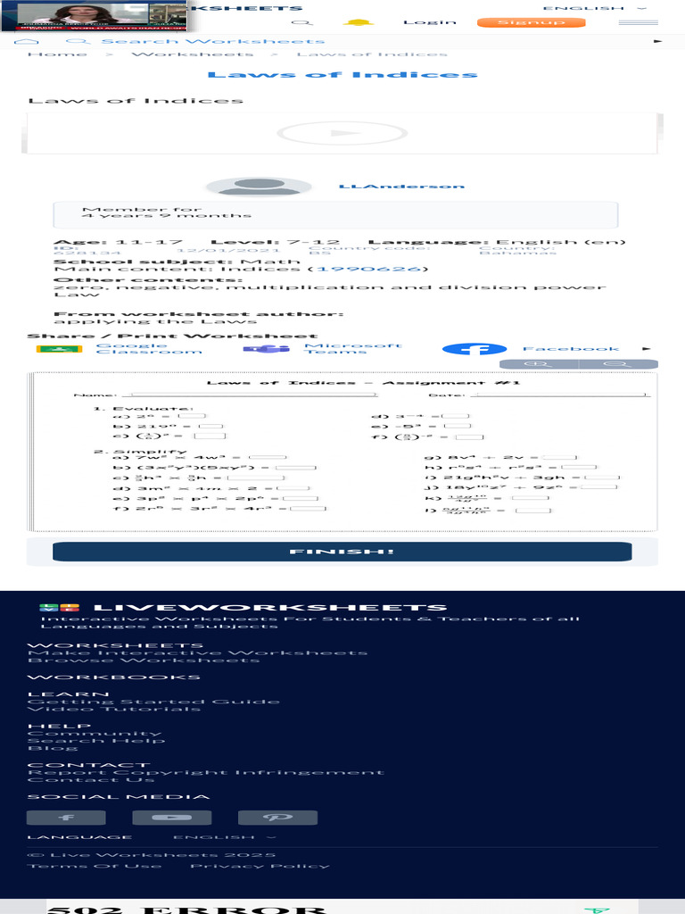 Laws of Indices Free Interactive Worksheets 628134 | PDF