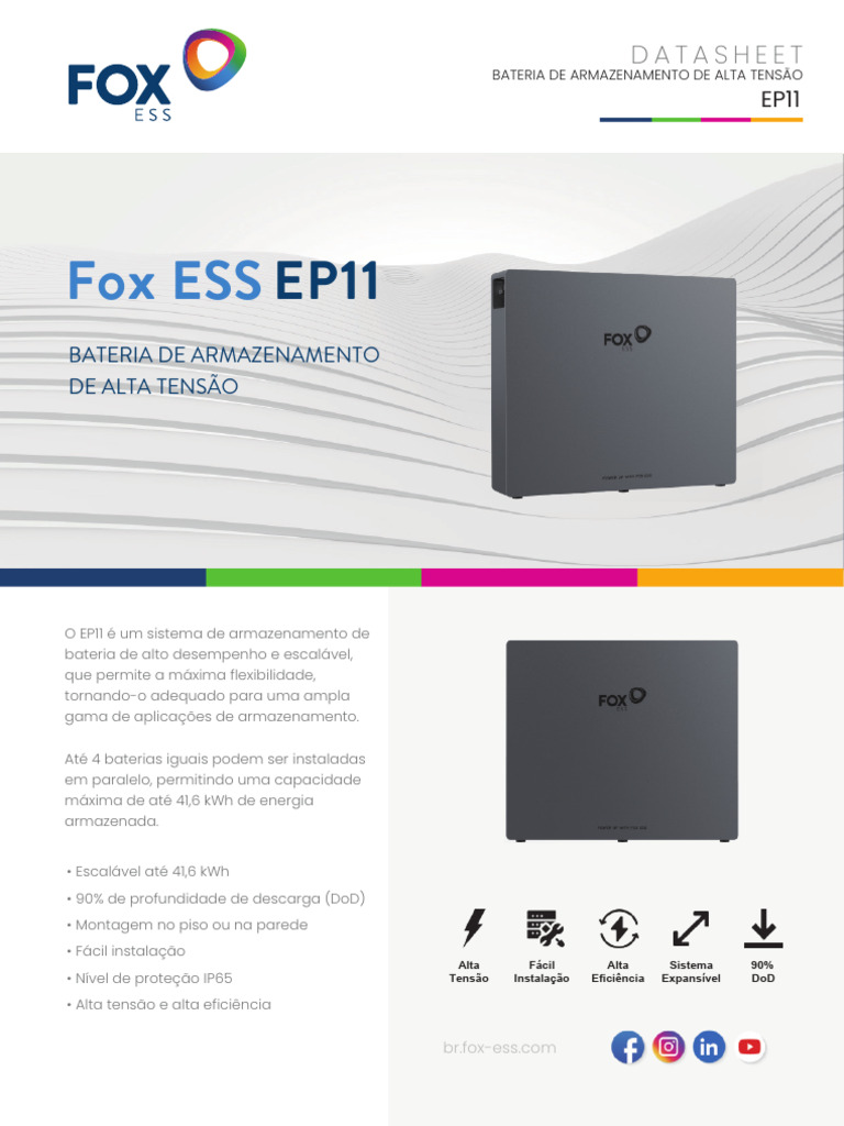 Bateria Fox ESS EP11: Datasheet Completo | PDF | Eletricidade