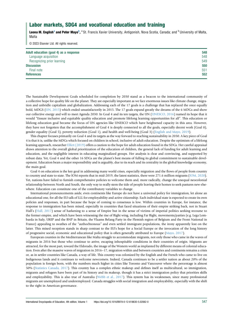 English Leona M Labor Markets sdg4 and Vocational | PDF | Immigration ...