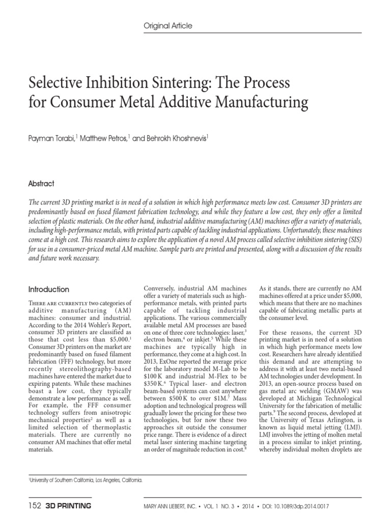Selective Inhibition Sintering The Process | PDF | 3 D Printing ...
