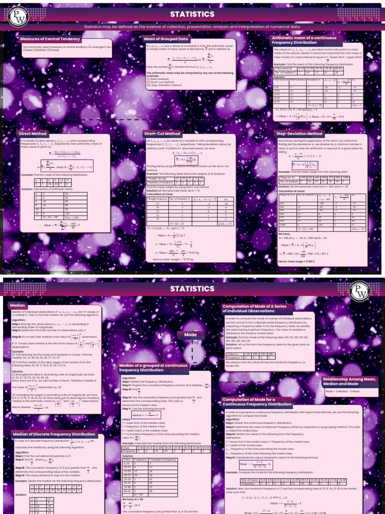 Statistics Mind Map Class-10th Math | PDF | Mode (Statistics) | Median