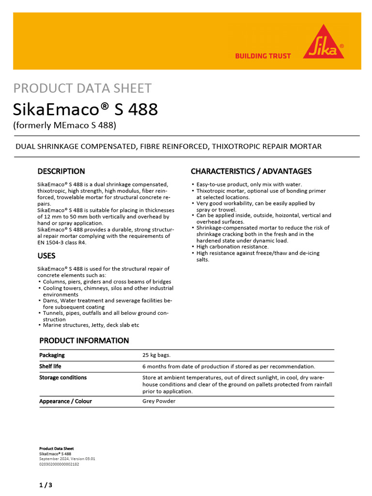 Pds Sikaemaco S 488 | PDF | Concrete | Strength Of Materials