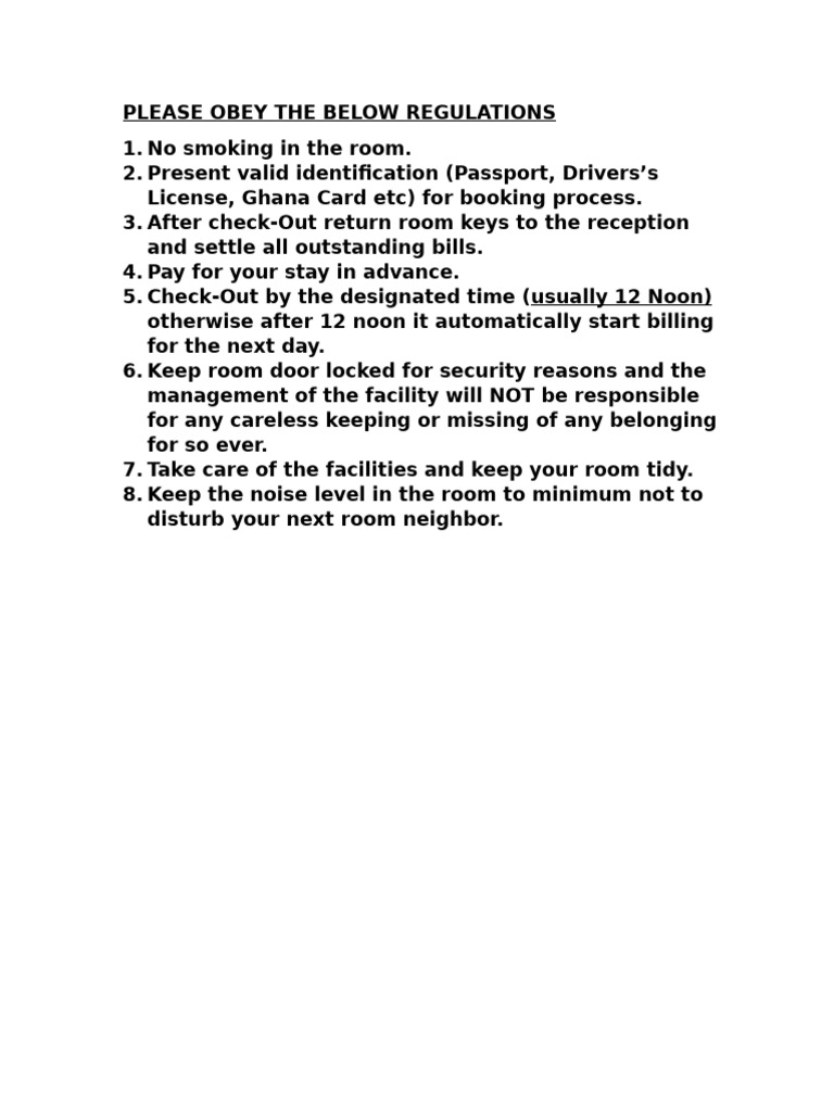 Please Obey The Below Regulations | PDF