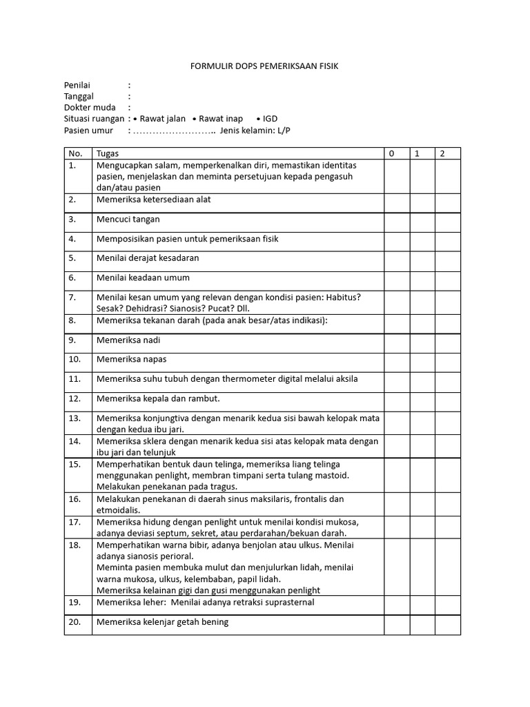Formulir DOPS Pemeriksaan | PDF