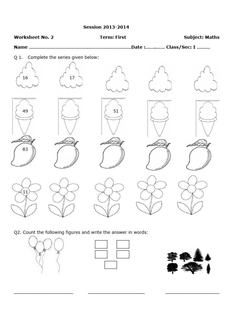 CBSE Class 1 Maths Practice Worksheet | PDF