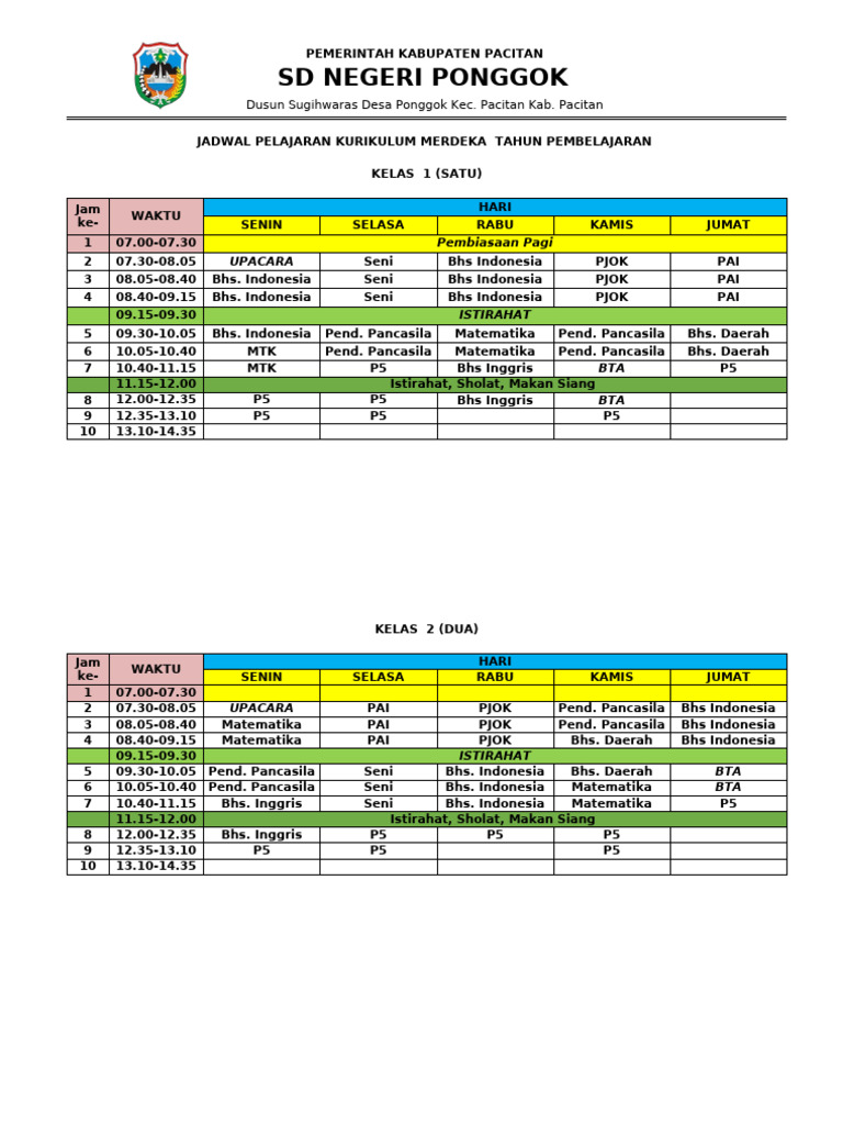 Jadwal Mapel 2025-2026 | PDF
