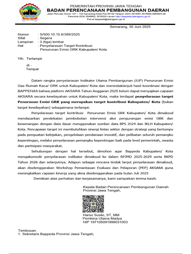 Surat Edaran Penyelarasan Target IUP Kontribusi Penurunan Emisi GRK ...
