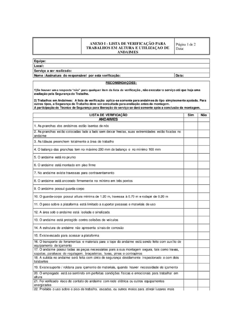 Check List - Andaime | PDF