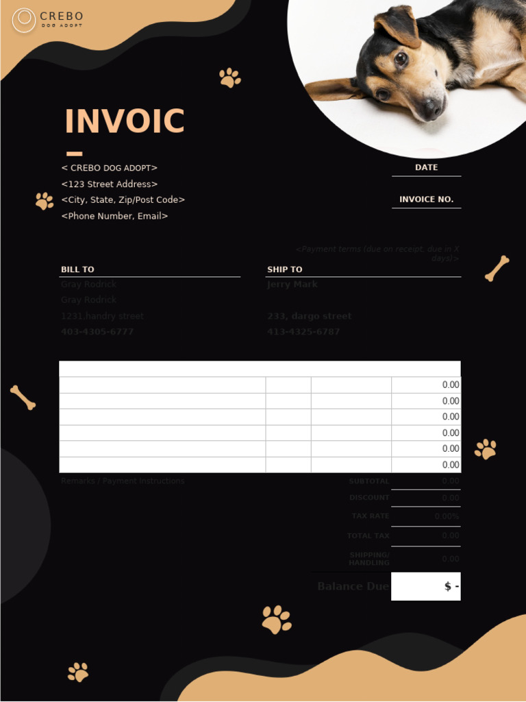Crebo Dog Adoption Invoice | PDF