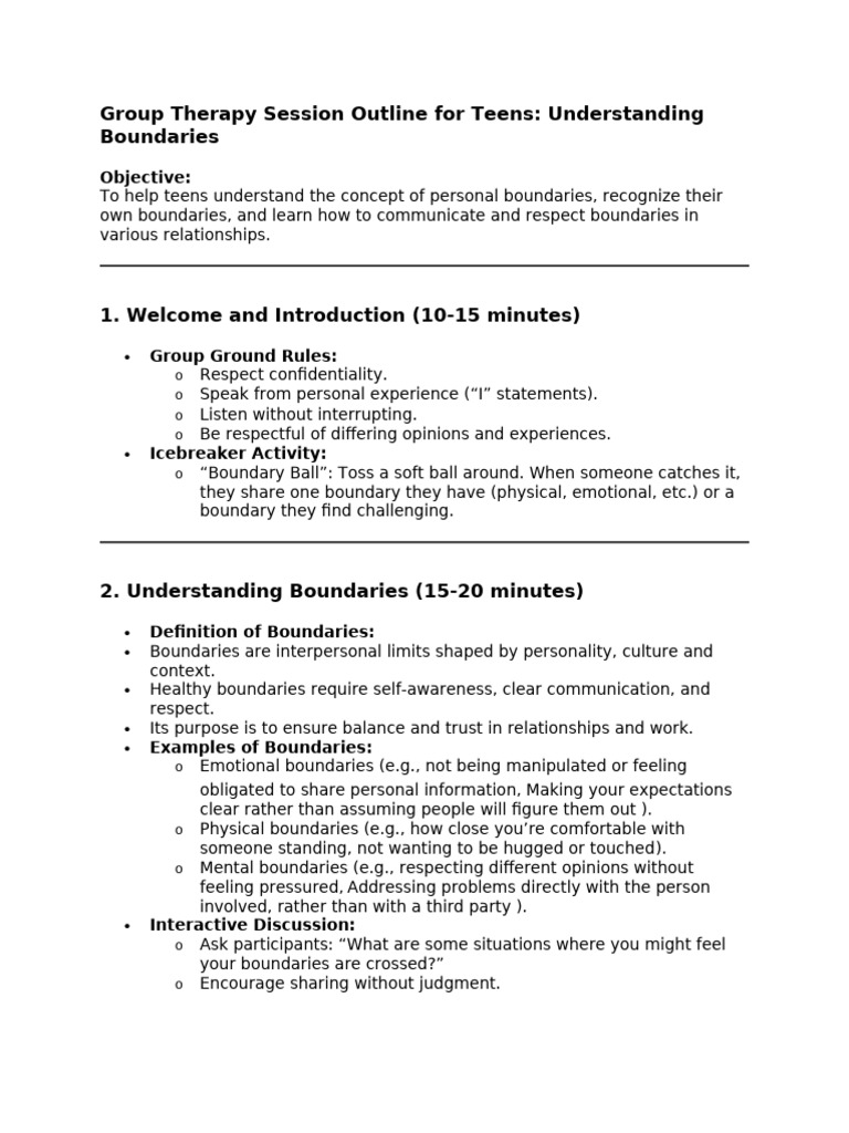 Group Therapy Session Outline Boundaries | PDF | Adolescence ...