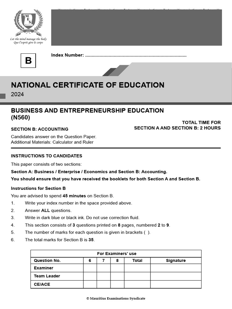 NCE 2024 Accounting Exam Paper | PDF | Debits And Credits | Financial ...
