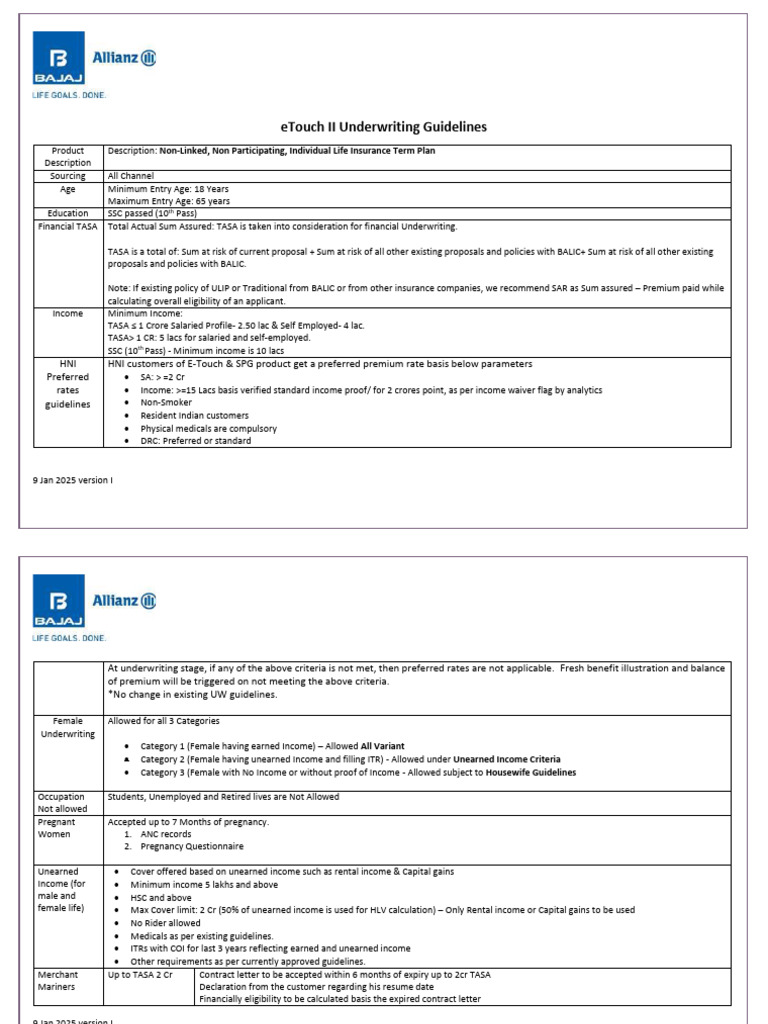 E-Touch II Life Insurance Underwriting Guide | PDF | Mortgages | Loans