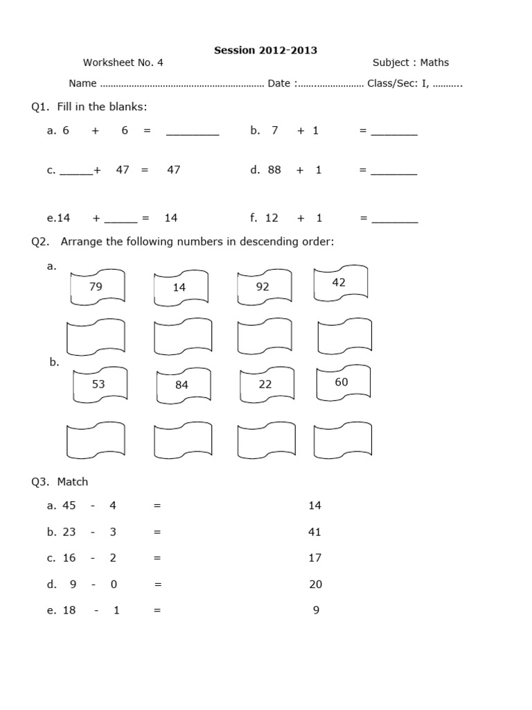 CBSE Class 1 Maths Practice Worksheet | PDF