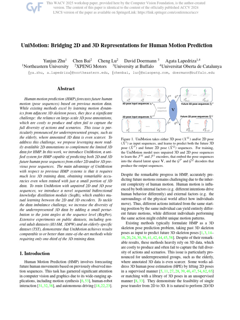 UniMotion Bridging 2D and 3D Representations For Human Motion Prediction 2025 | PDF | Data ...