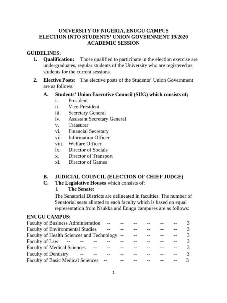 Guidelines For Sug Hall Government Elections 2017 2018 Session | PDF ...