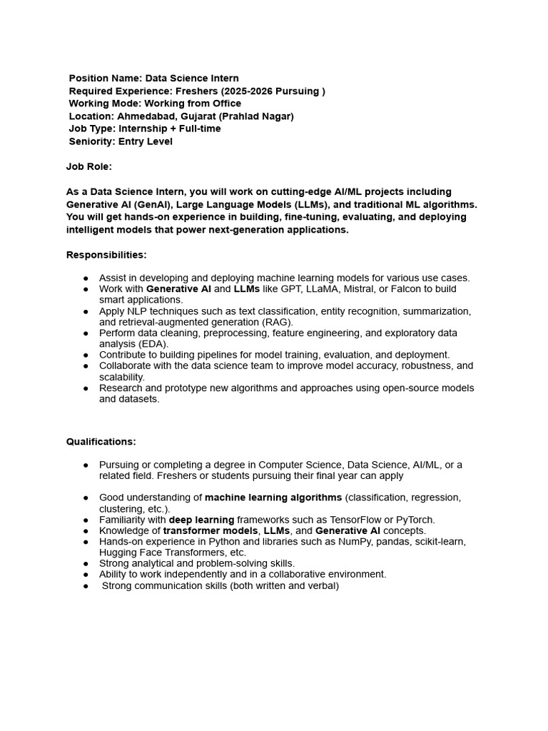 Data Science Internship in Ahmedabad | PDF | Artificial Intelligence ...