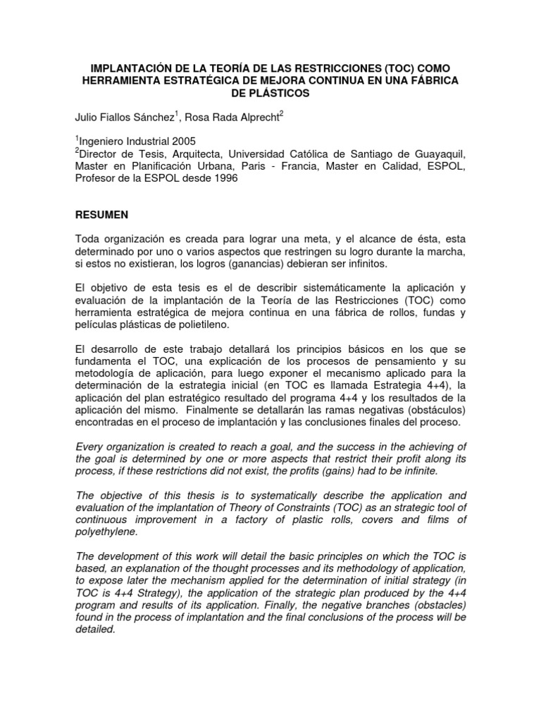 TOC (Teoria de Las Restricciones) | PDF