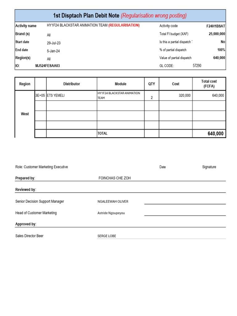Dispatch Plan - Regularisation Yemeli | PDF | Business Economics | Business