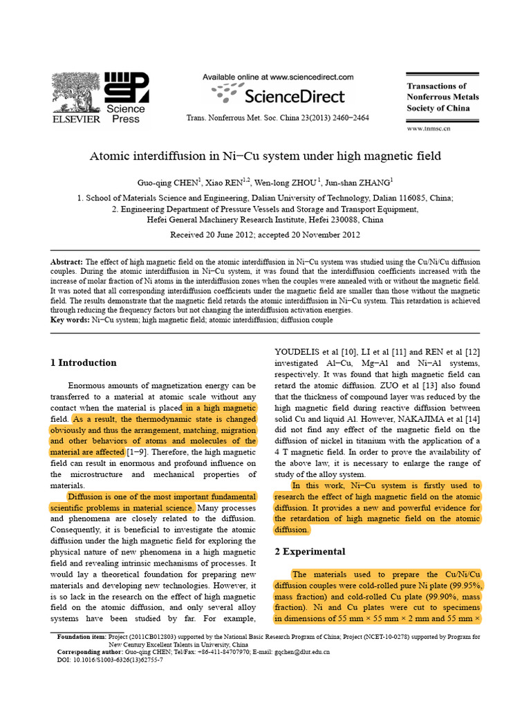 Atomic Interdiffusion in Ni Cu System | PDF | Diffusion | Magnetism
