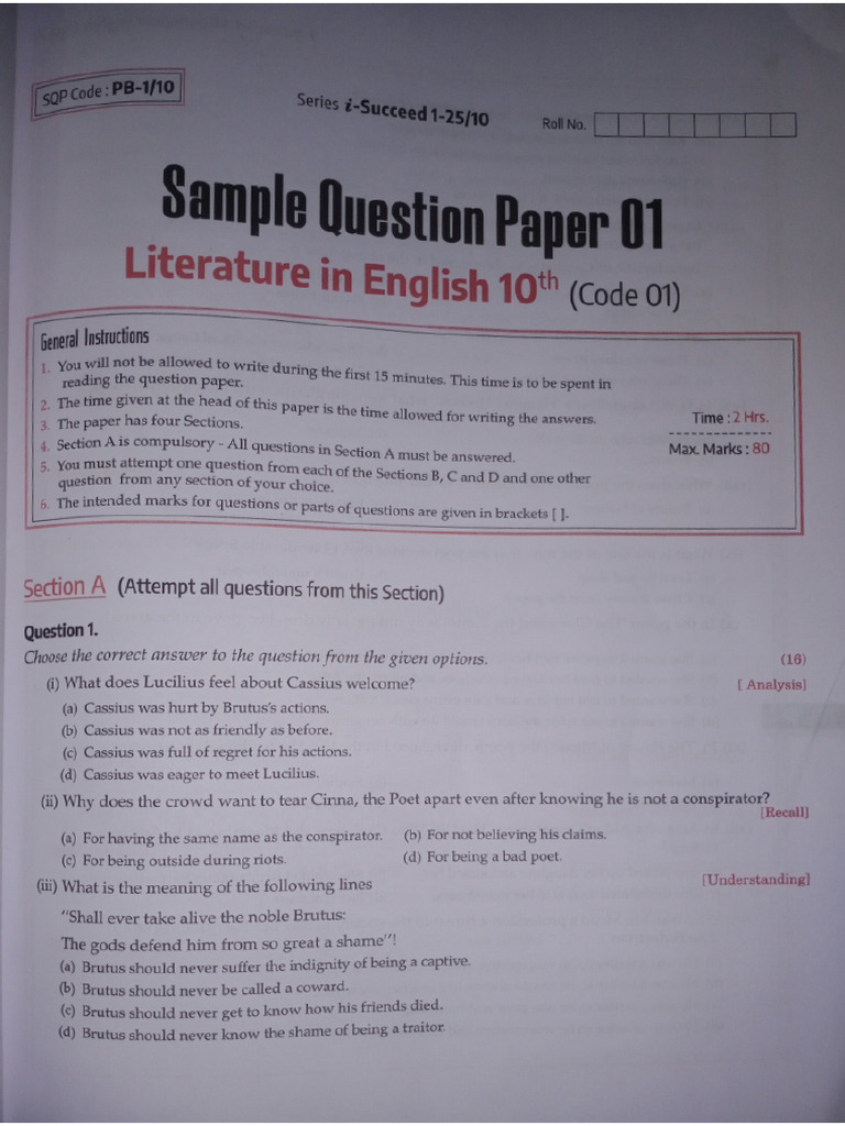 Arihant I - Succeed Icse 10 Sample Papers Literature in English Class 10th Detailed Explanations ...