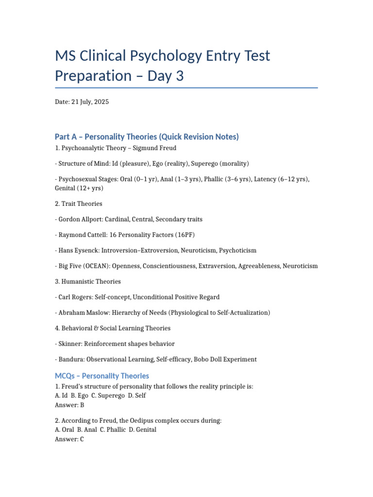 MS Clinical Psychology Test Prep Guide | PDF | Personality Psychology ...