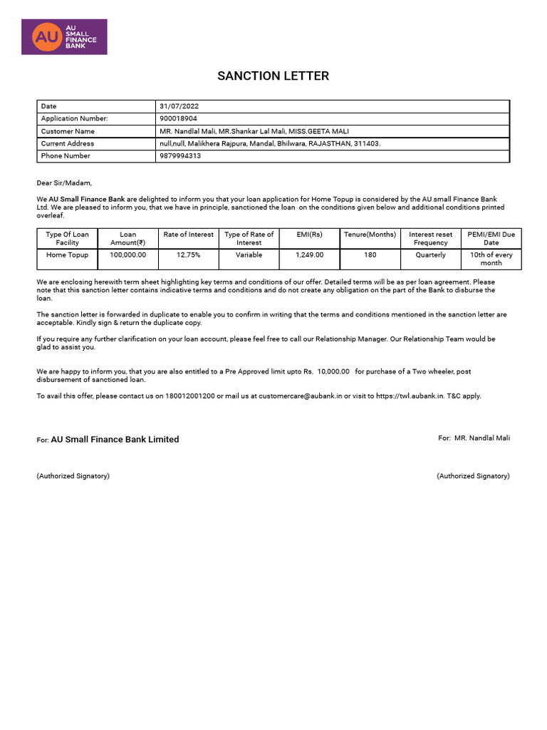 Sanction Letter | PDF | Loans | Banks