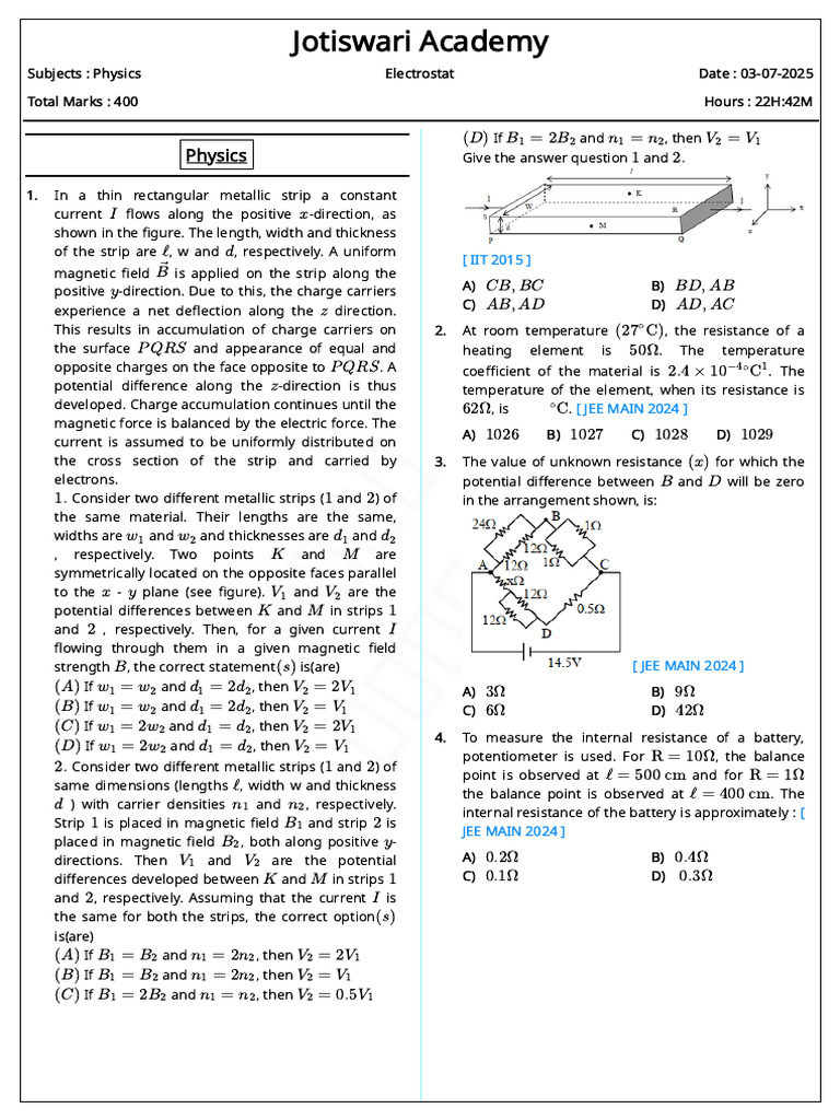 ExamBro Electrostat 3rd July 2025 English Question | PDF | Resistor ...