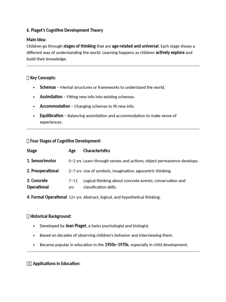 Piaget's Cognitive Development Theory | PDF