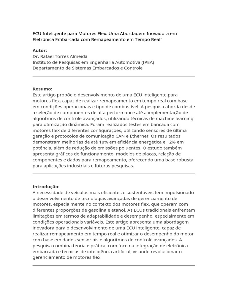 ECU Inteligente para Motores Flex: Remapeamento em Tempo Real | PDF ...