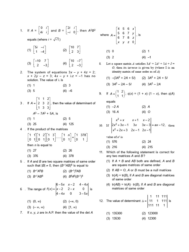 Matrices and Determinants | PDF | Matrix (Mathematics) | Determinant