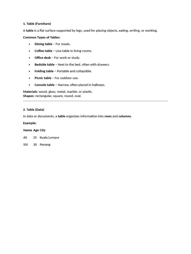 Types and Uses of Tables Explained | PDF