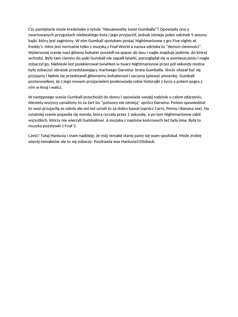 Gumbll - Zaginiony Odcinek 5 Sezonu 2021 Version | PDF